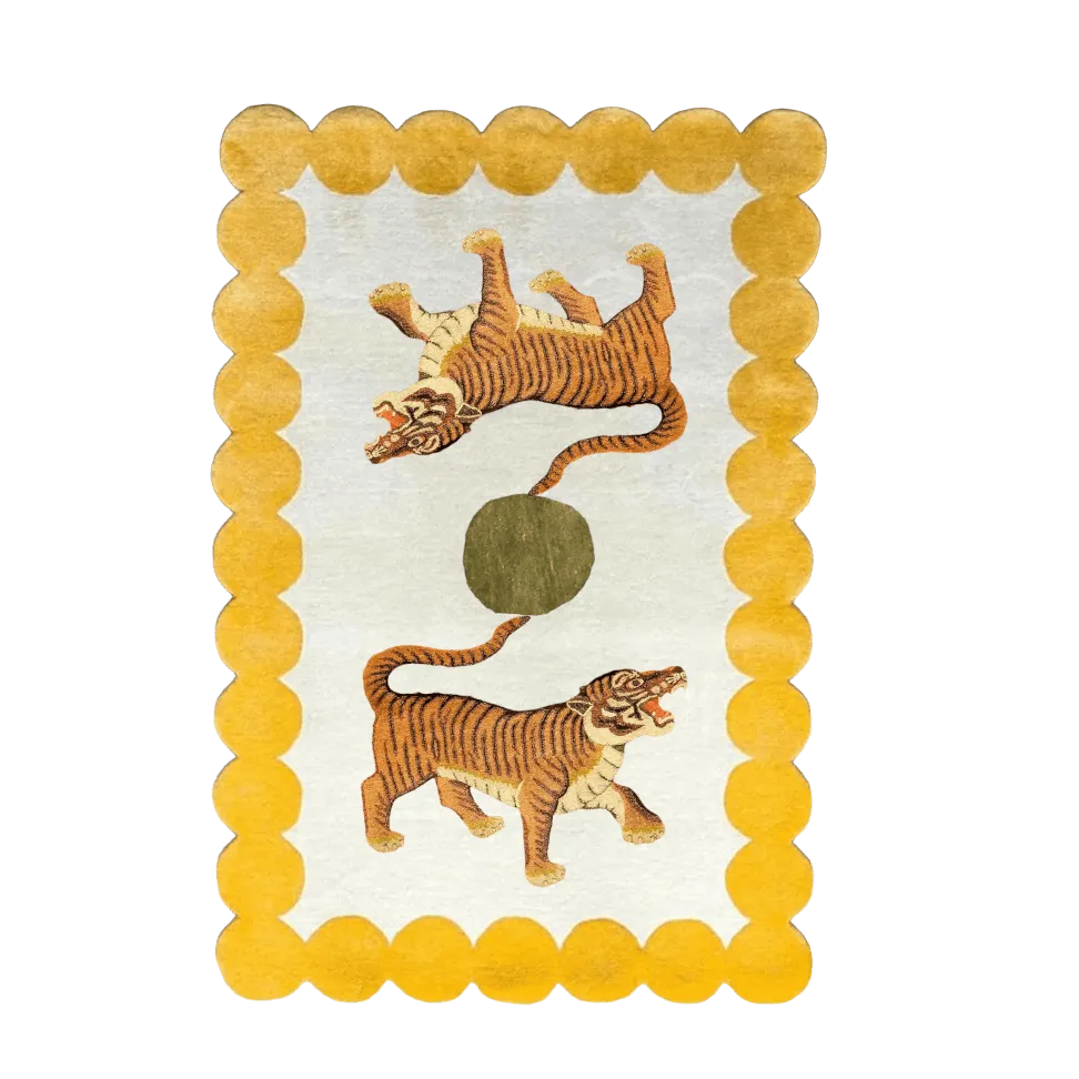 Asian Tigers and the Sun Hand Tufted Wool Rug – 1001 Knots